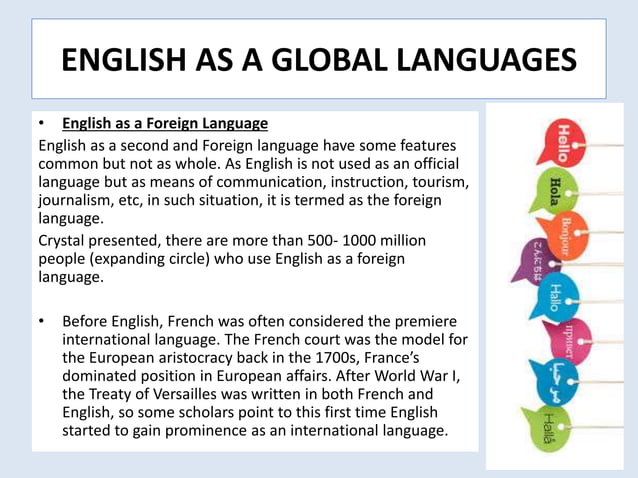 GLOBAL LANGUAGE PRACTICES INCLUDING ENGLISH AS A GLOBAL LANGUAGE .pptx ...