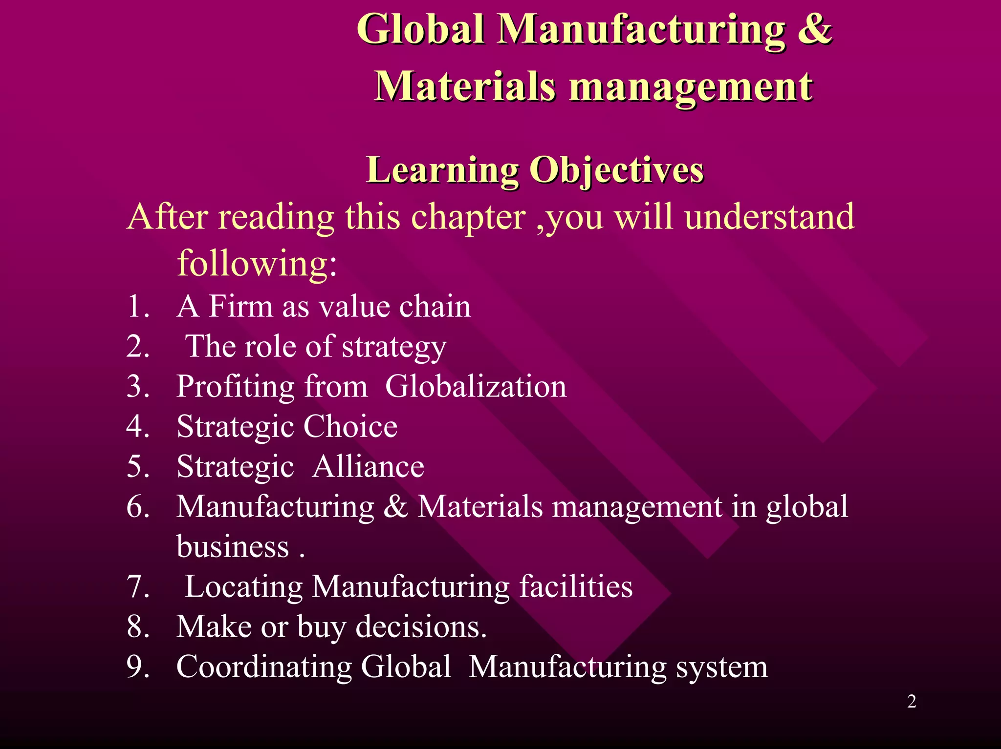 Global Manufacturing and Material Management | PDF