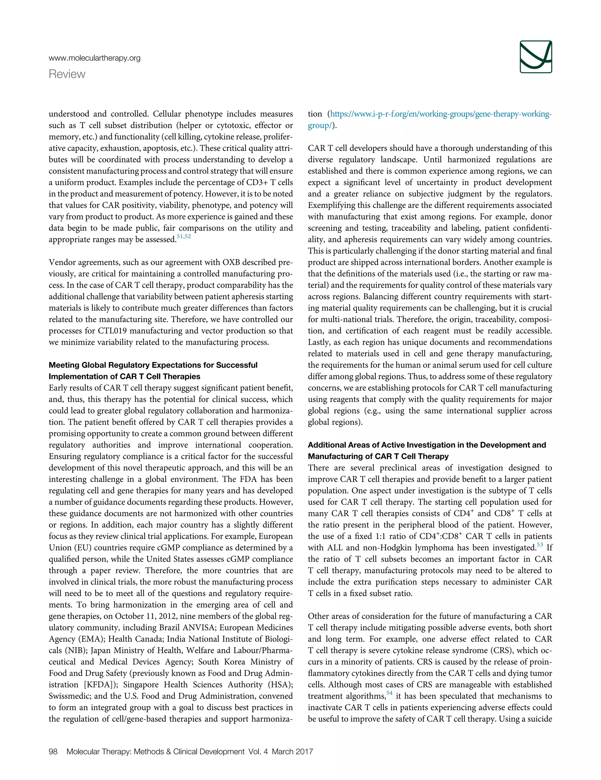 Global manufacturing of car t cell therapy | PDF