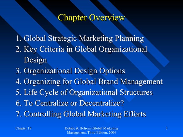 Global marketing - planning organization & control of gm operations ...