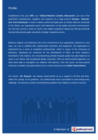 Global Medicines Limited, Nadiad, Pharmaceutical Chemical | PDF