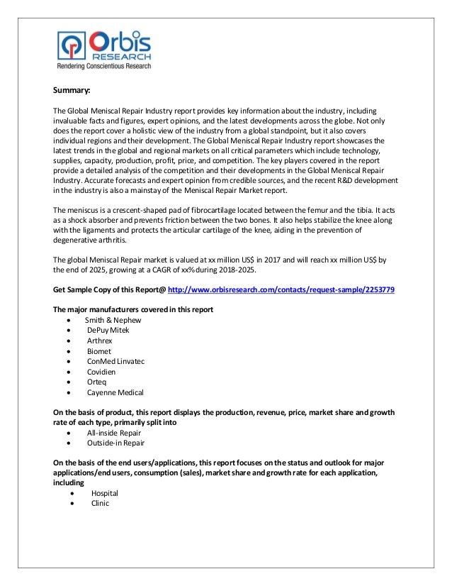 Global Meniscal Repair Market 2018 Size & Share, Growth, Trends ...