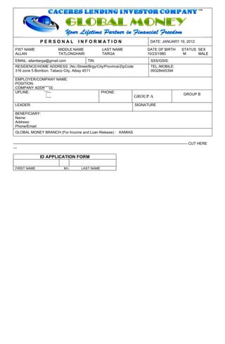Global money application form | DOC