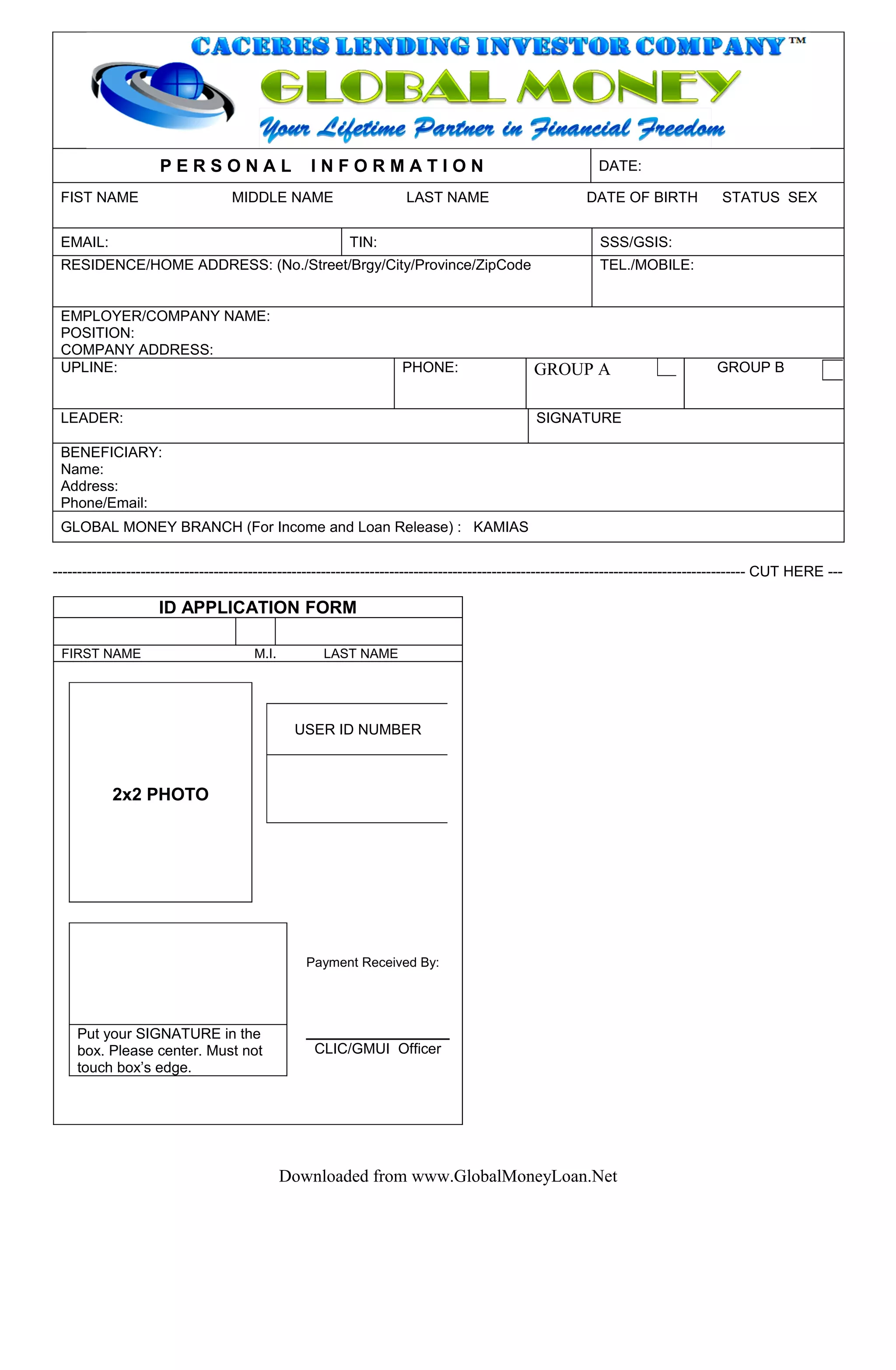 Global money application form | PDF