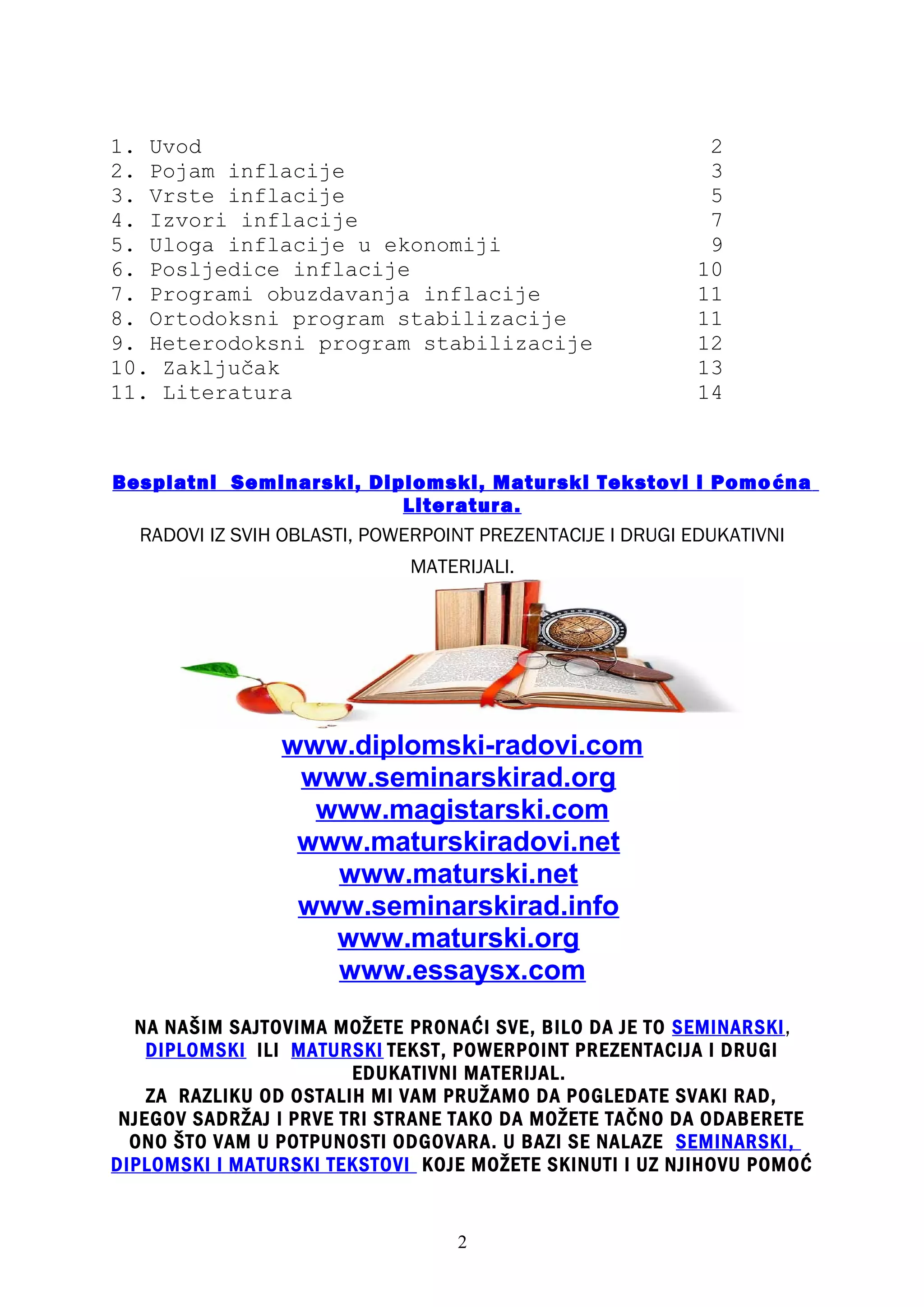 Globalni i finansiski menadzment seminarski rad 'inflacija' | DOC