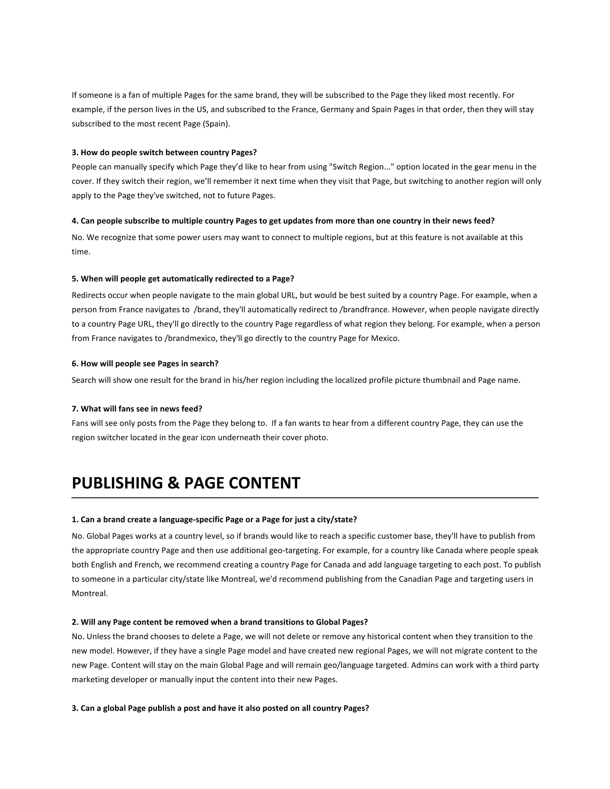 Facebook Global pages FAQ | PDF