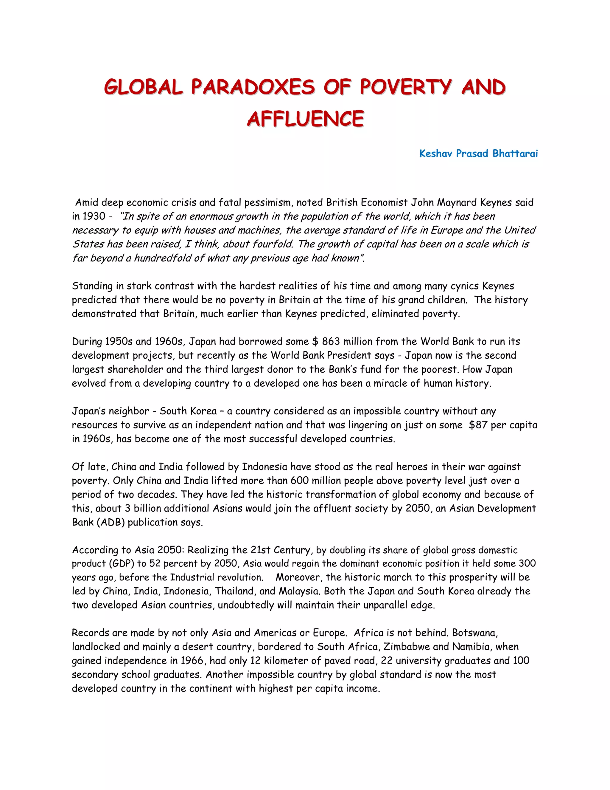 Global paradox of poverty and affluence | DOCX | Debated Sensitive ...