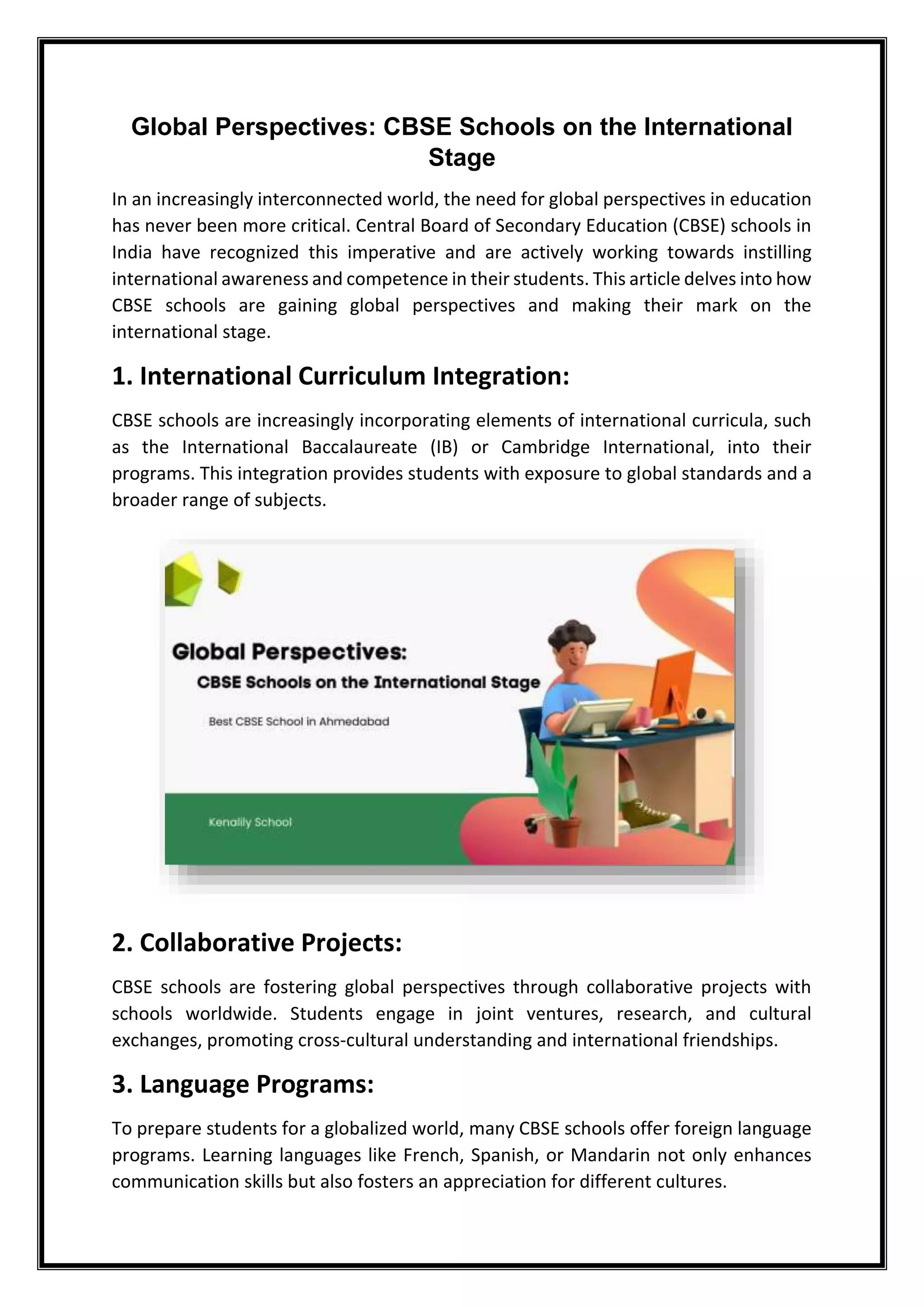 Global Perspectives CBSE Schools on the International Stage | PDF