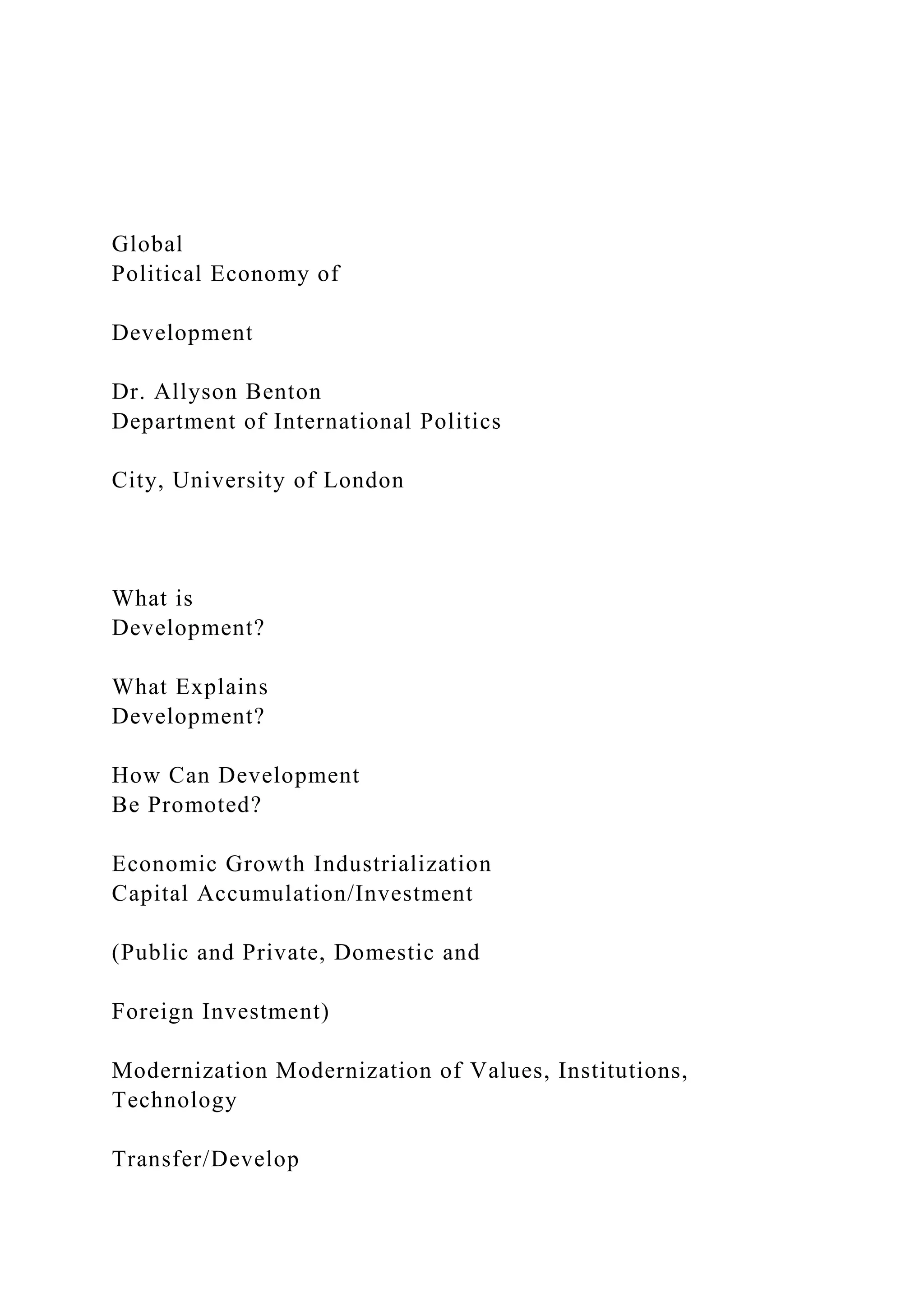Global Political Economy of DevelopmentDr. Allyson .docx