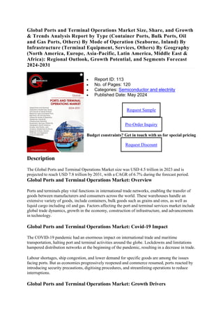 Ports and Terminal Operations Market Forecast 2024-2031 | GQ Research | PDF