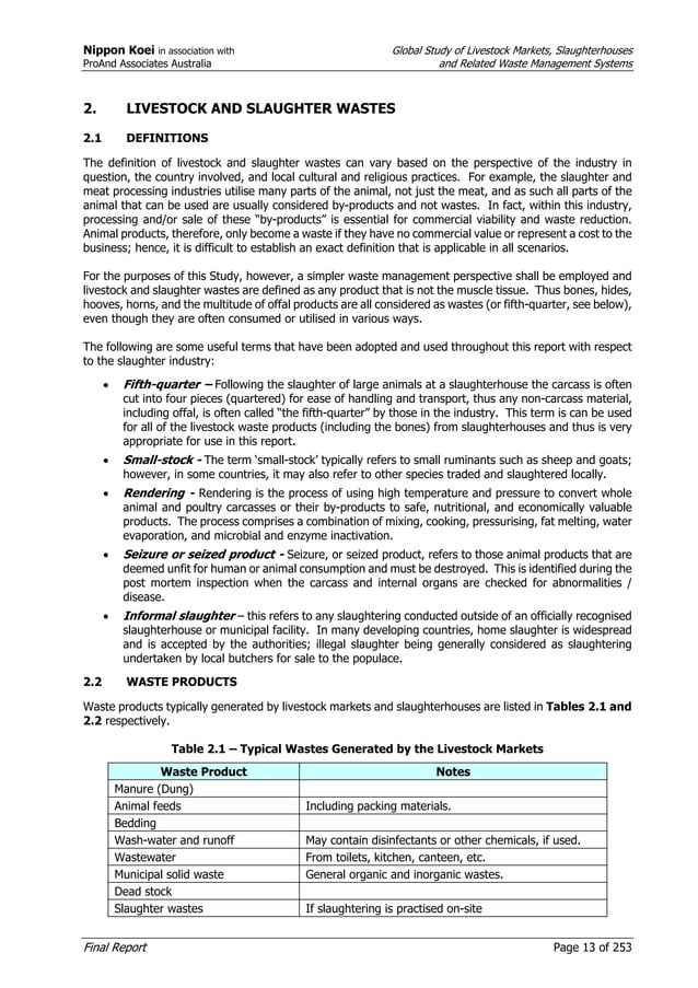 Municipal Live markets, Slaughterhouses and Waste Systems in Developing ...