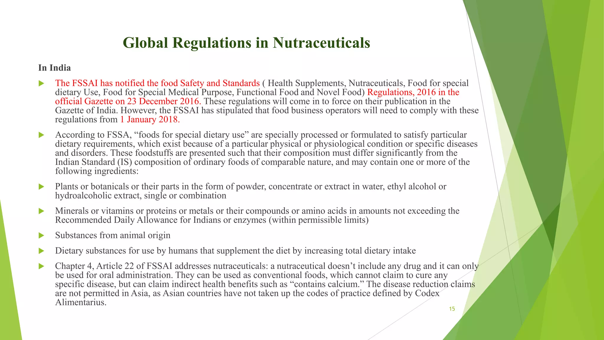 Global regulatory guidelines nutraceuticals | PPTX