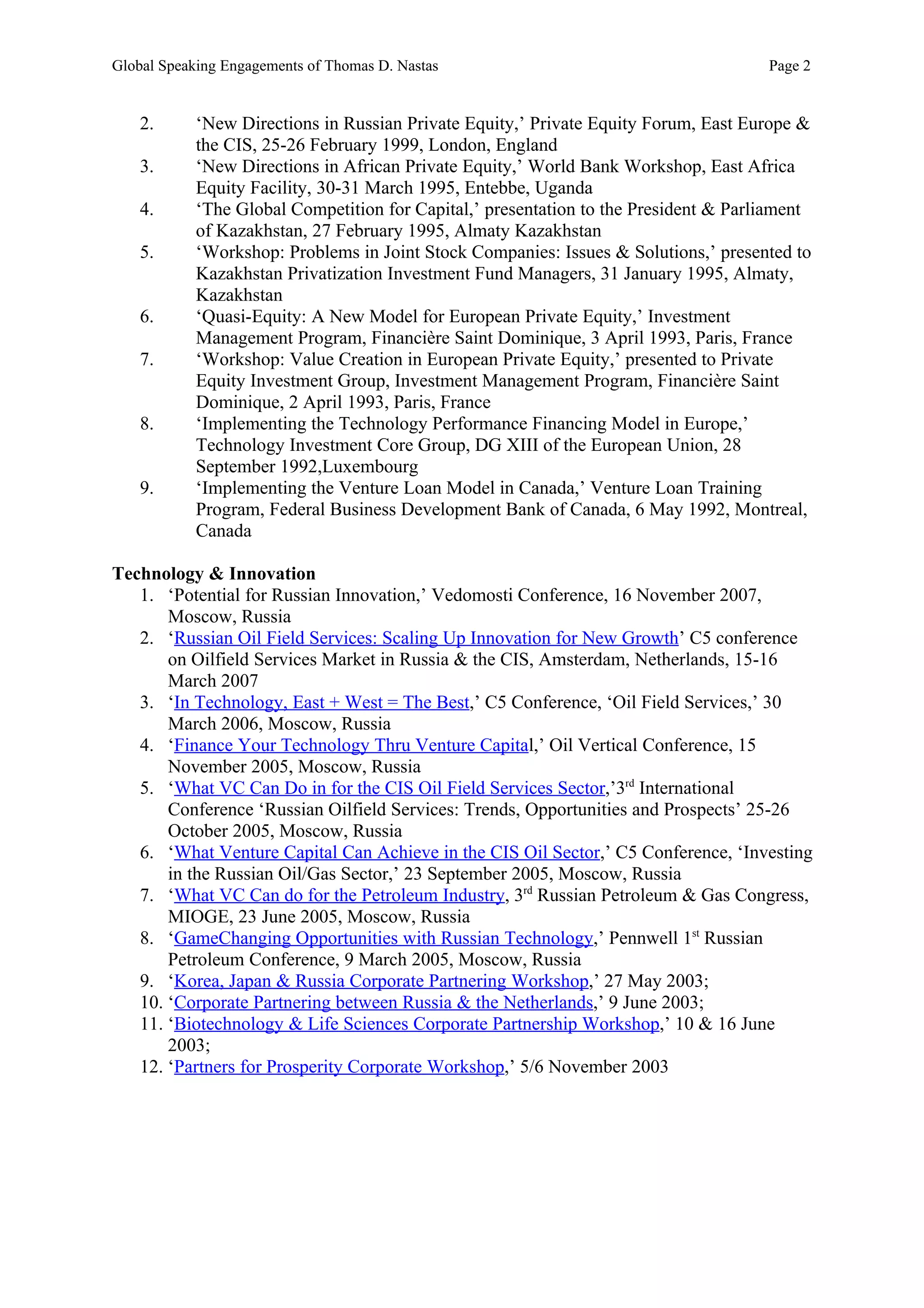 Global Speaking Engagement & Interviews Of Thomas D Nastas | DOC