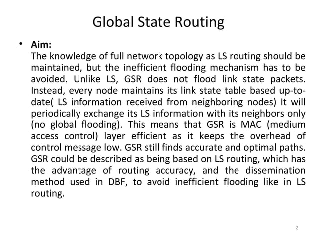 Global state routing | PPT | Computer Networking | Computing