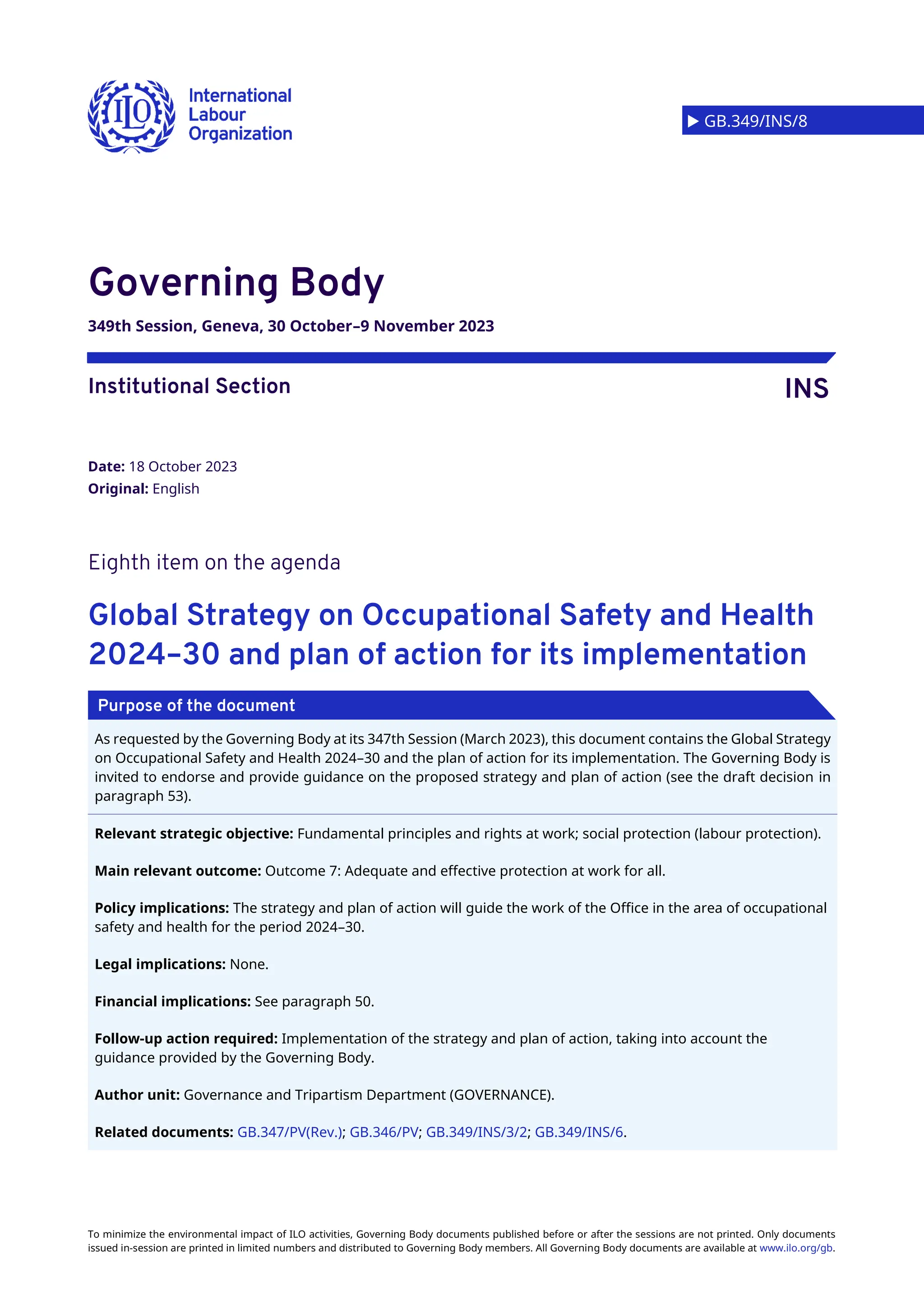 Global Strategy on Occupational Safety and Health 2024- 2030 | PDF