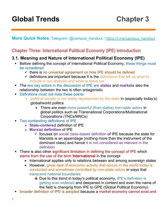 Global Trends Chap 3 Note.pdf | Political Issues & policy | Politics