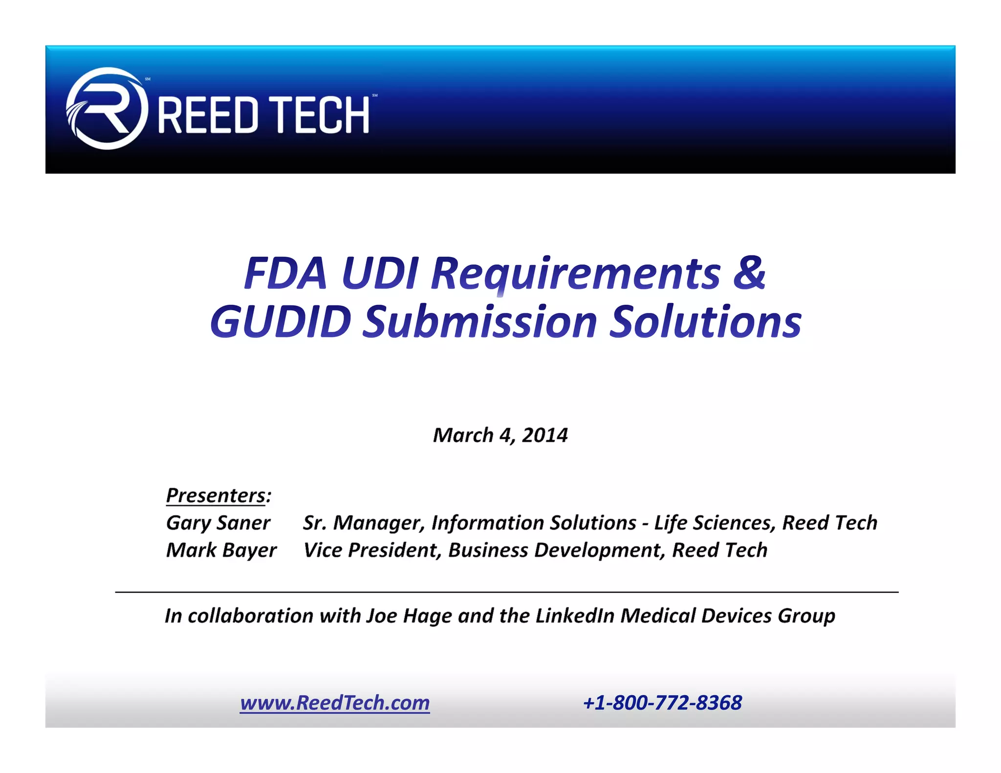 Global unique device identification database (gudid) and udi | PPT