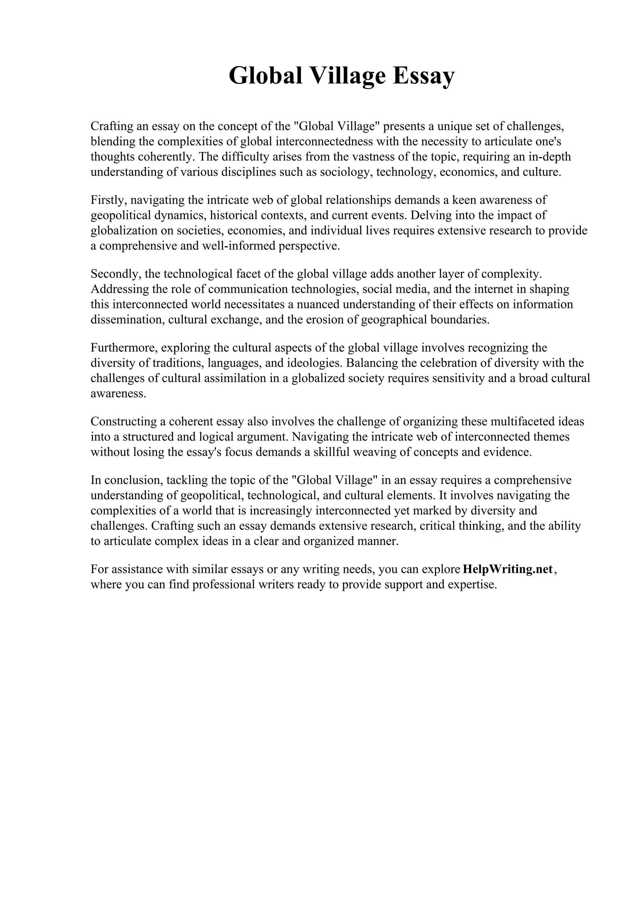 Global Village Essay. Eastern Suffolk BOCES | PDF