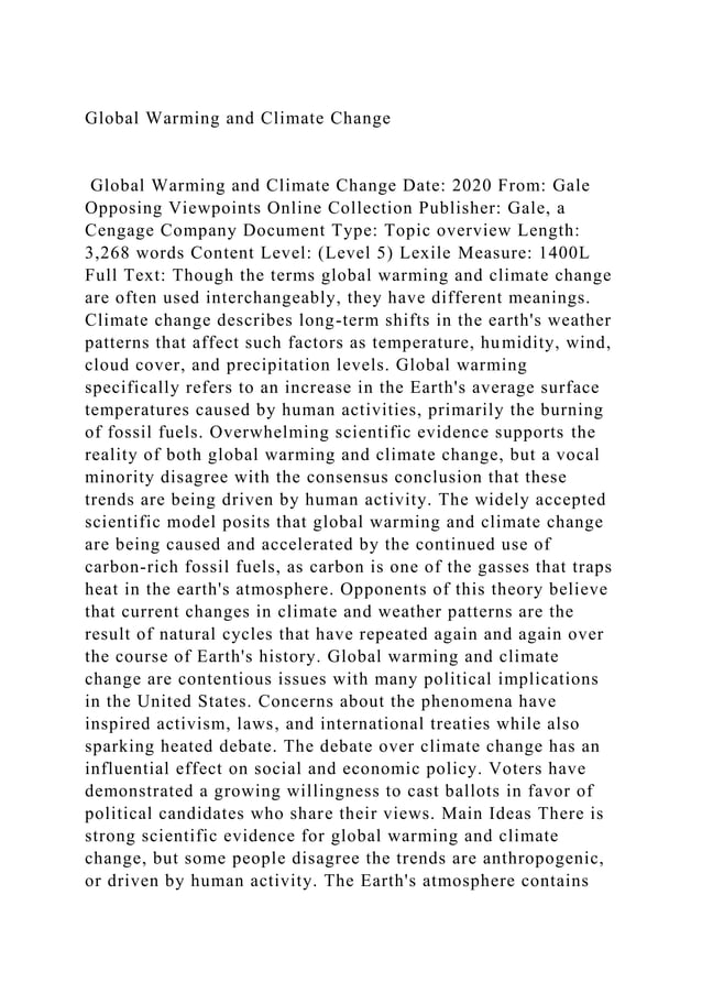 Global Warming and Climate Change Global Warming and Climate C.docx