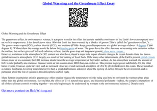 Global Warming And The Greenhouse Effect Essay | PPT