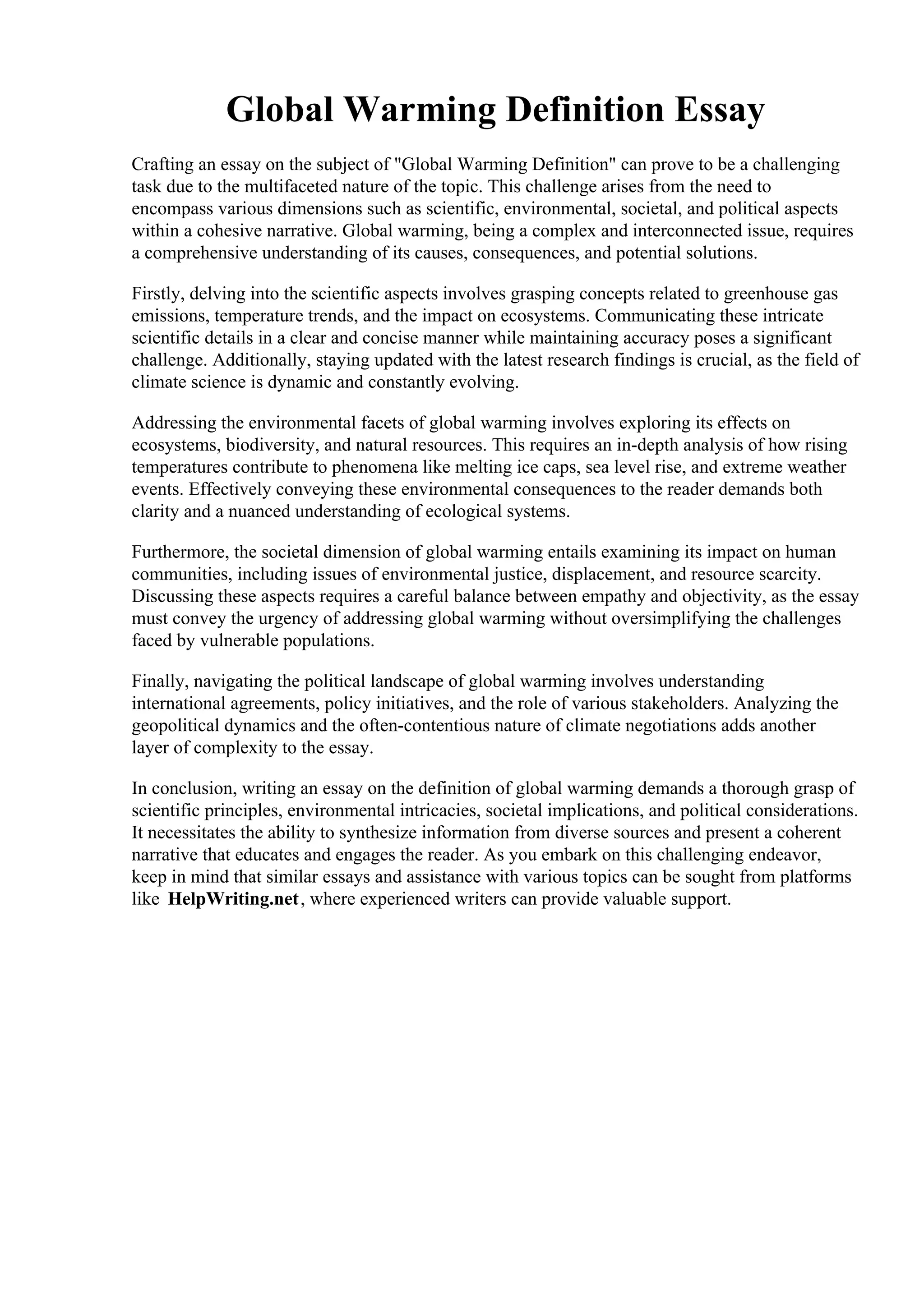 Global Warming Definition Essay | PDF