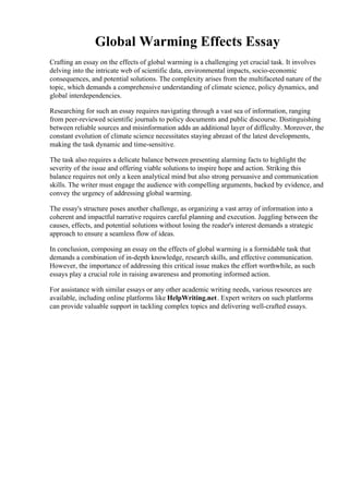 Global Warming Effects Essay. Essay on Effects of Global Warming in ...