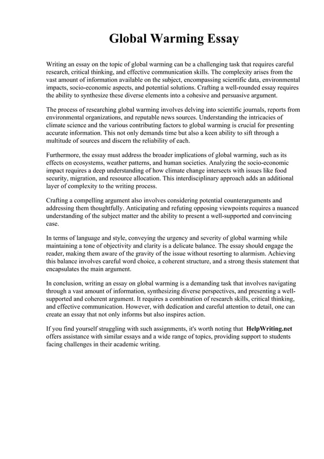 Global Warming Essay. The College of New Rochelle | PDF