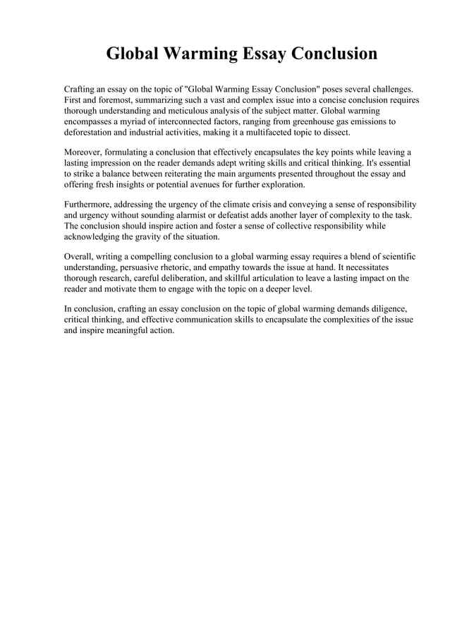 Global Warming Essay Conclusion | PDF | Environment | Science