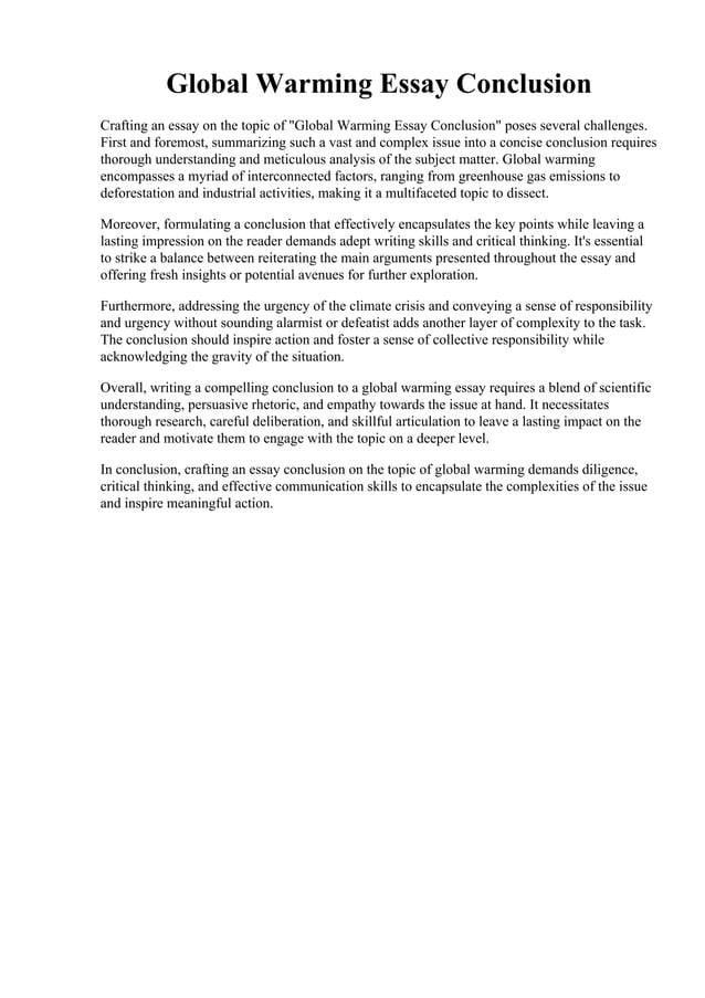 Global Warming Essay Conclusion | PDF
