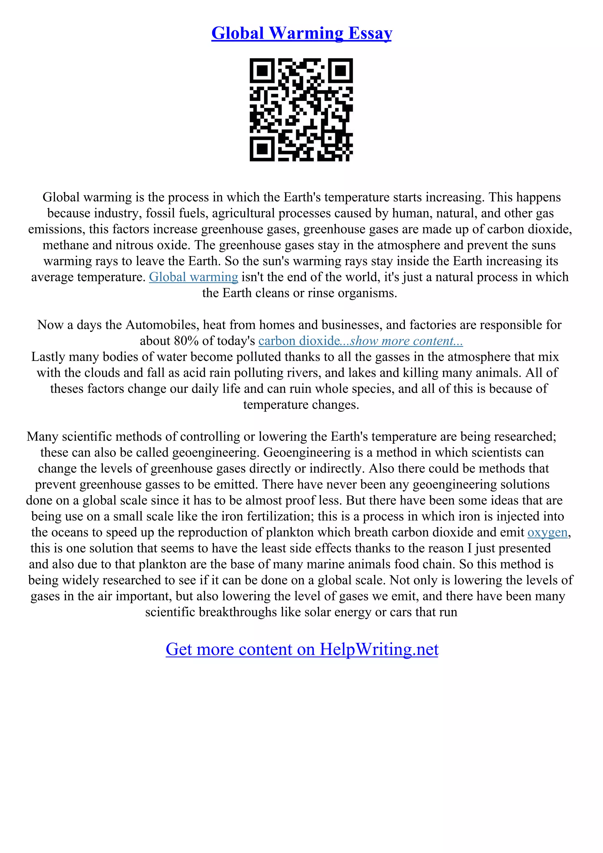 Global Warming Essay For Kids | PDF
