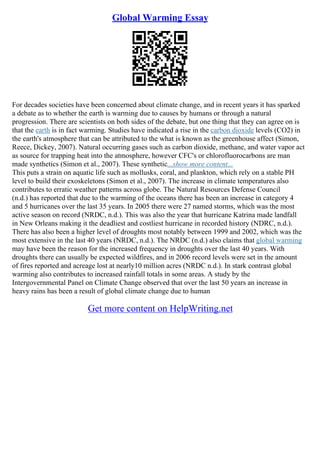 Global Warming Essay For Kids | PDF