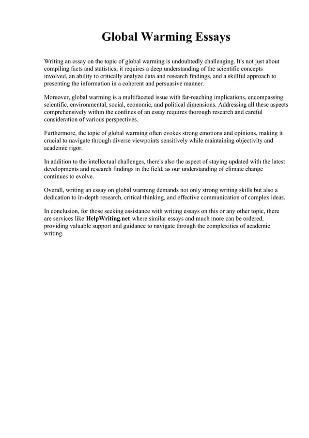 Global Warming Essays. Northeastern State University | PDF