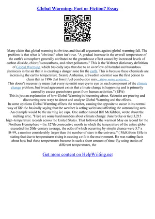 Global Warming Essay Writing | PDF