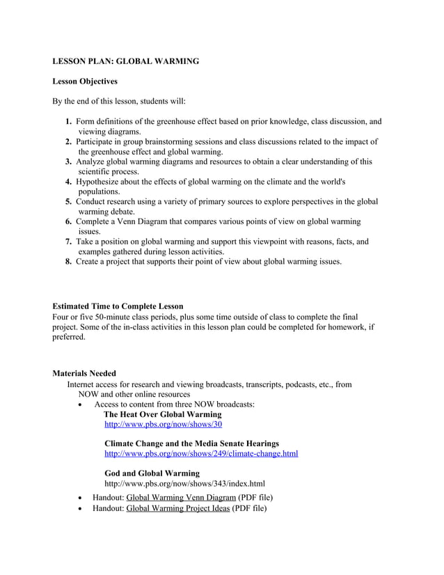 Global warming lesson plan greek suggestion | DOC