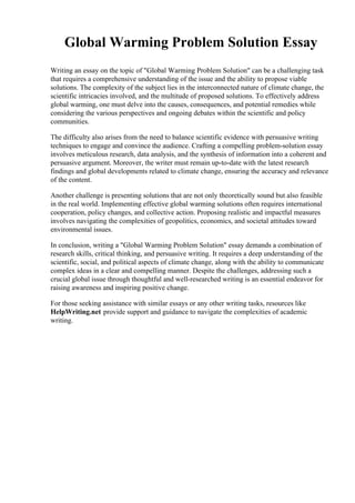 Global Warming Problem Solution Essay.pdf | Environment | Science