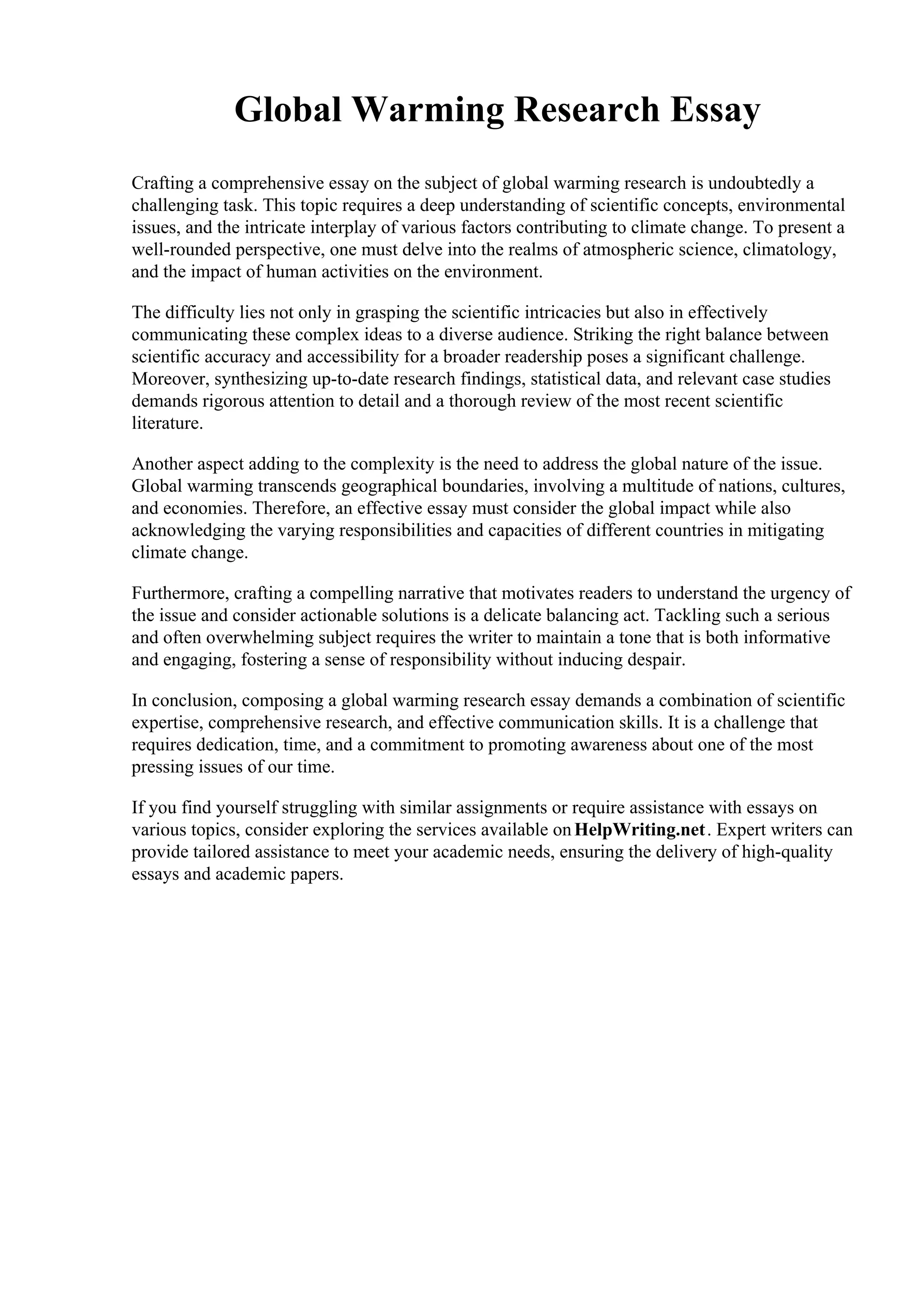 Global Warming Research Essay. Gratz College | PDF