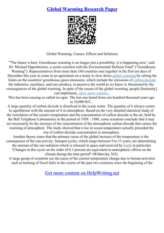 Global Warming Solution Essay | PDF