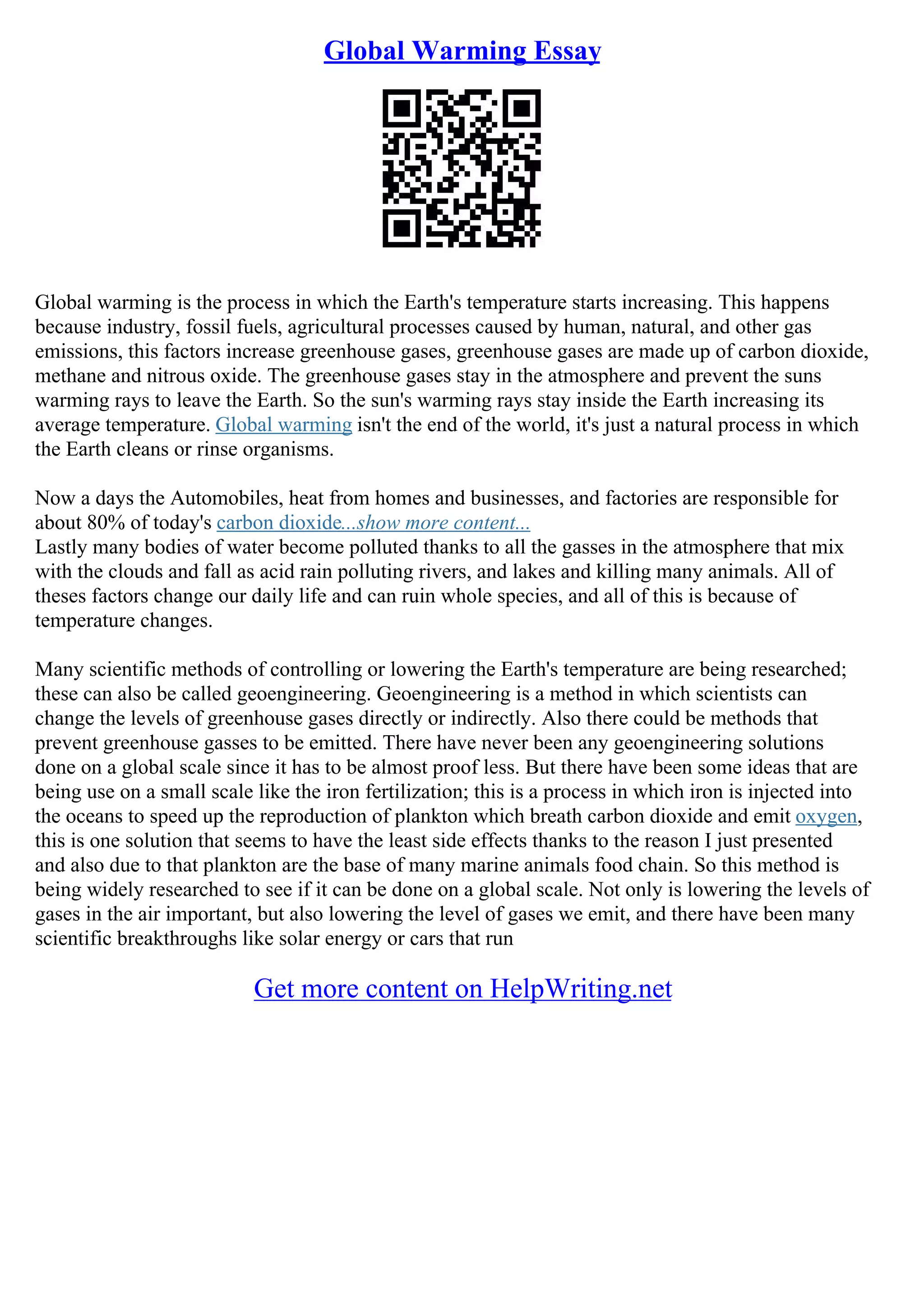 Global Warming Topic Essay | PDF