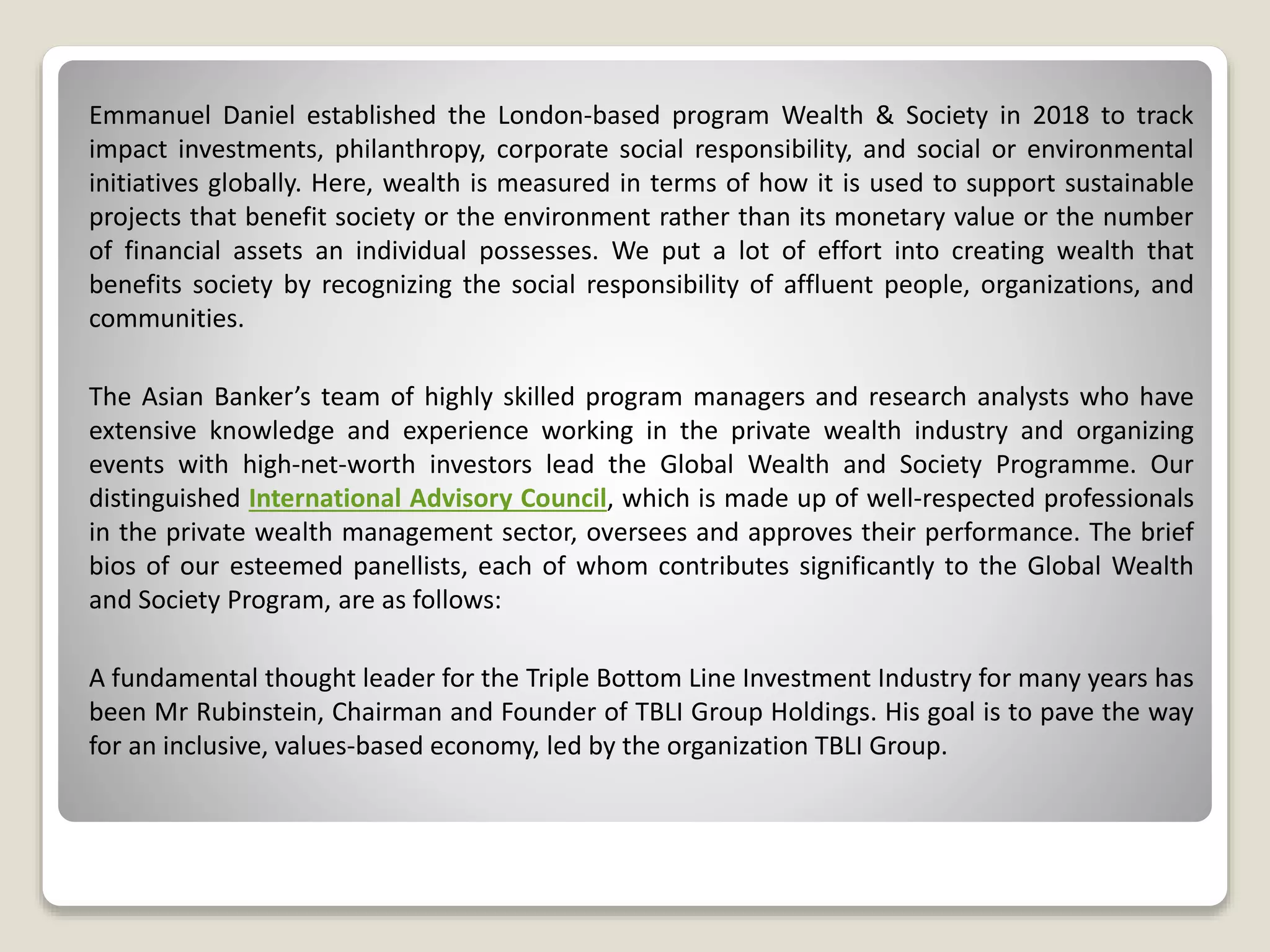 Global Wealth and Society Program’s Renowned International Advisory ...