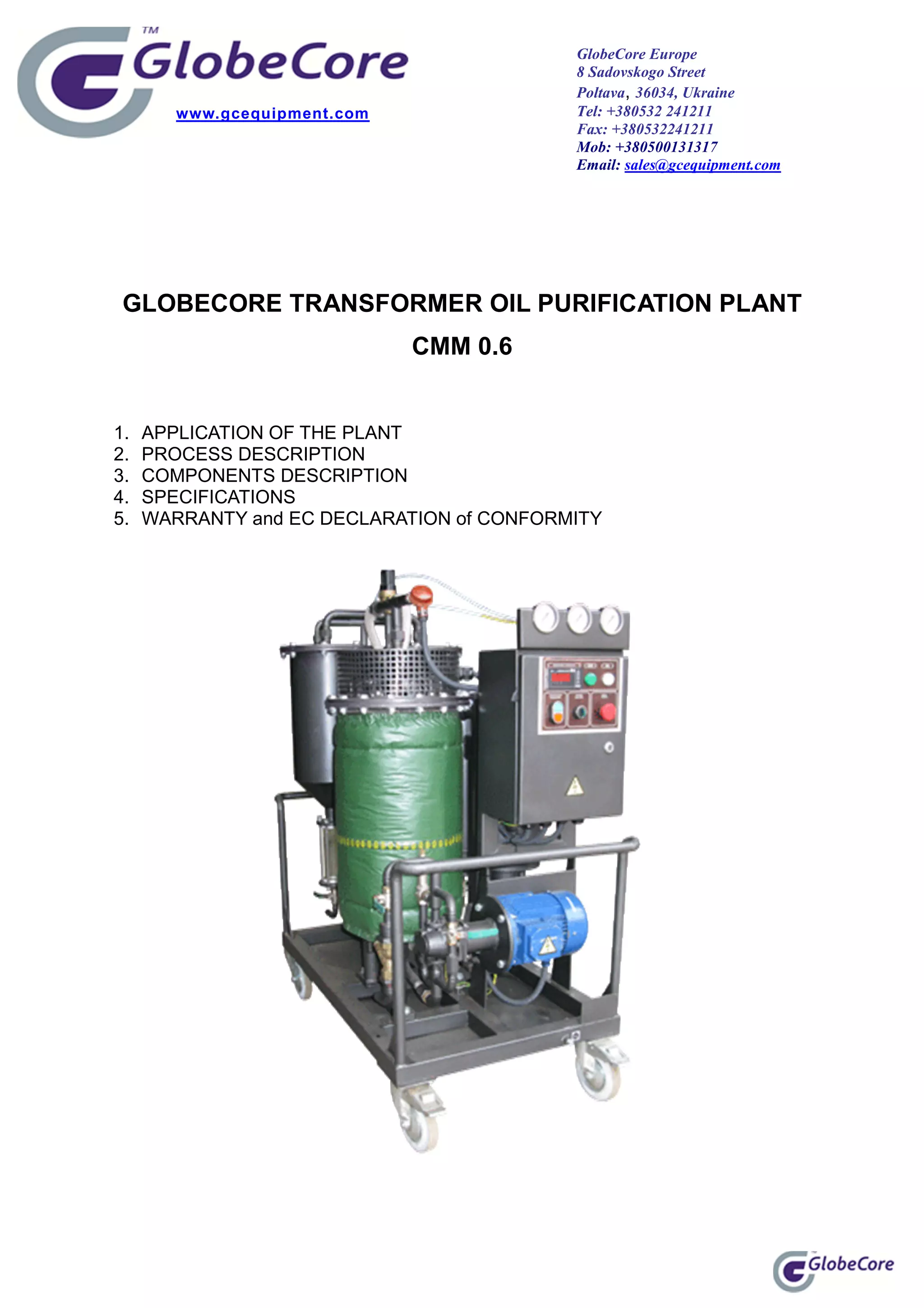 Globe core oil purification plant SMM 0.6 | PDF