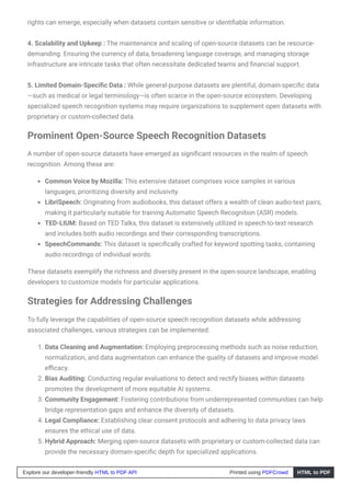 Open Source Speech Recognition Datasets: Opportunities and Challenges | PDF