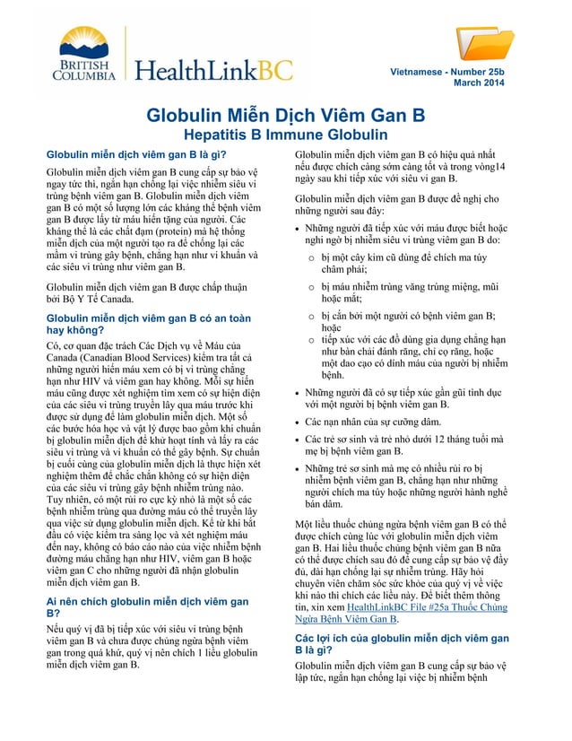 Globulin Miễn Dịch Viêm Gan B | PDF