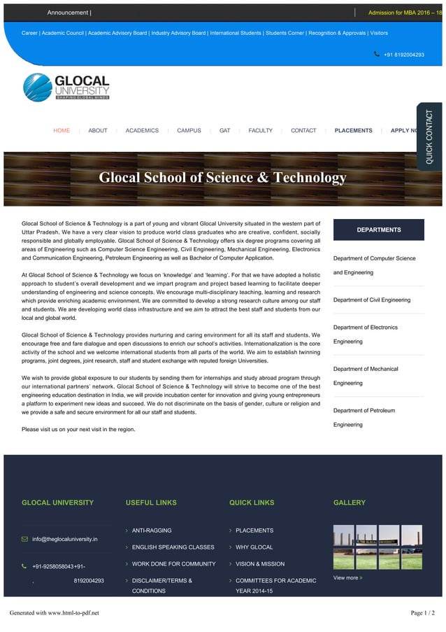 Glocal School of Science & Technology | PDF | Professional School | Postgraduate Education