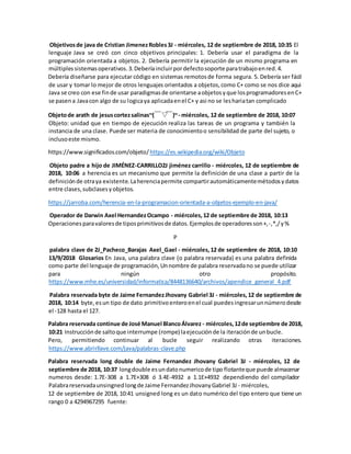 Glosario de palabras reservadas en JAVA | PDF