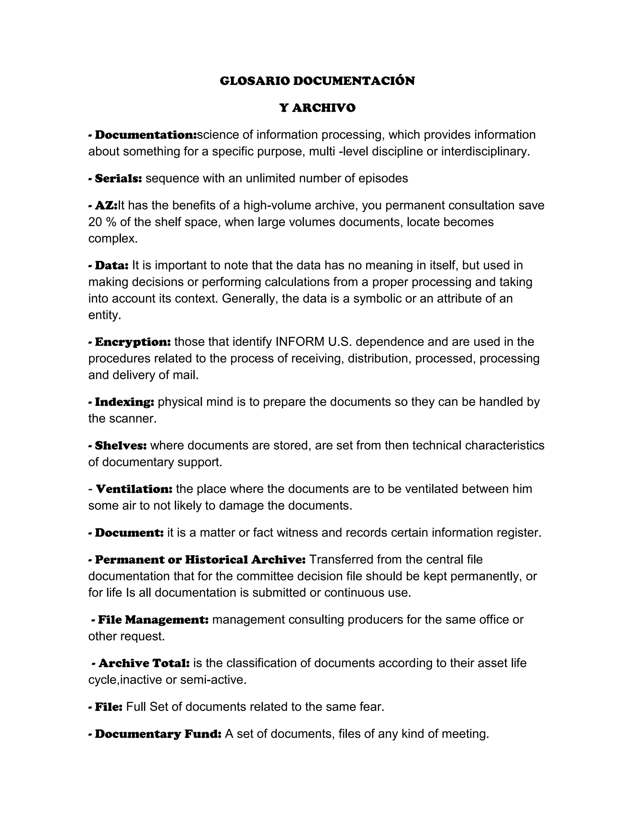 Glosario de docuemntacion y archivo (1) | DOCX | Data Storage and ...