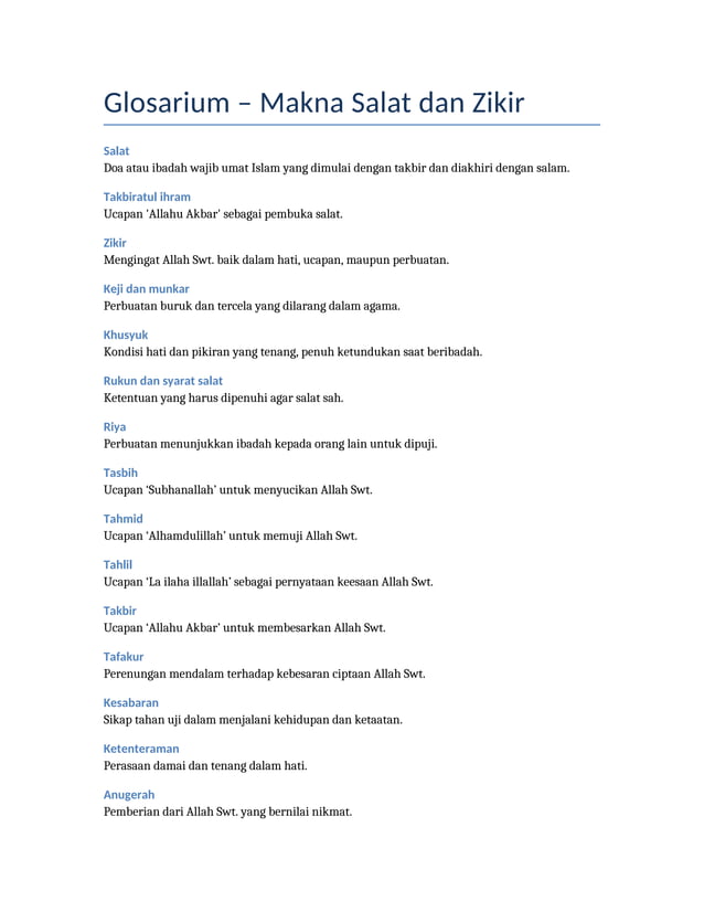 Glosarium_Salat_dan_Zikir.docx GLOSARIUM | PDF