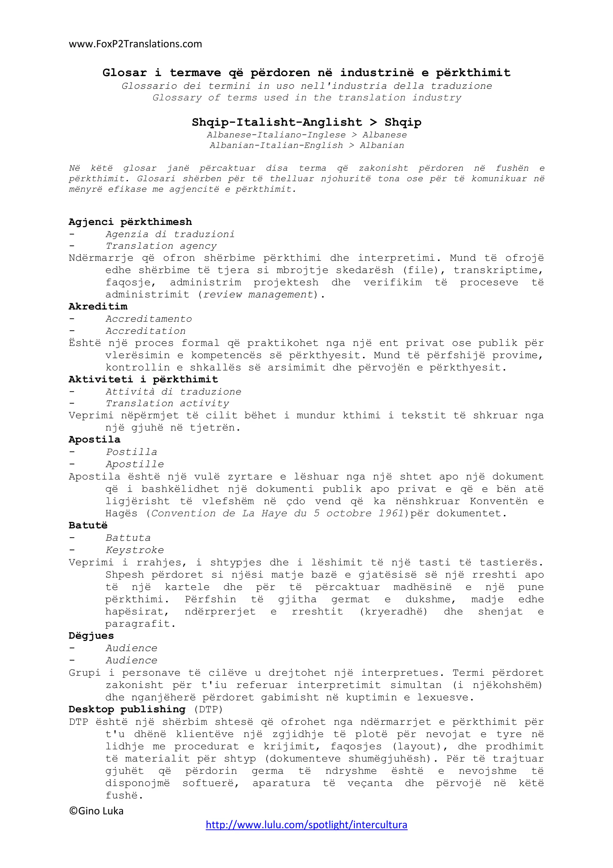 Glosar i termave të përkthimit - Glossario traduzione - Translation ...