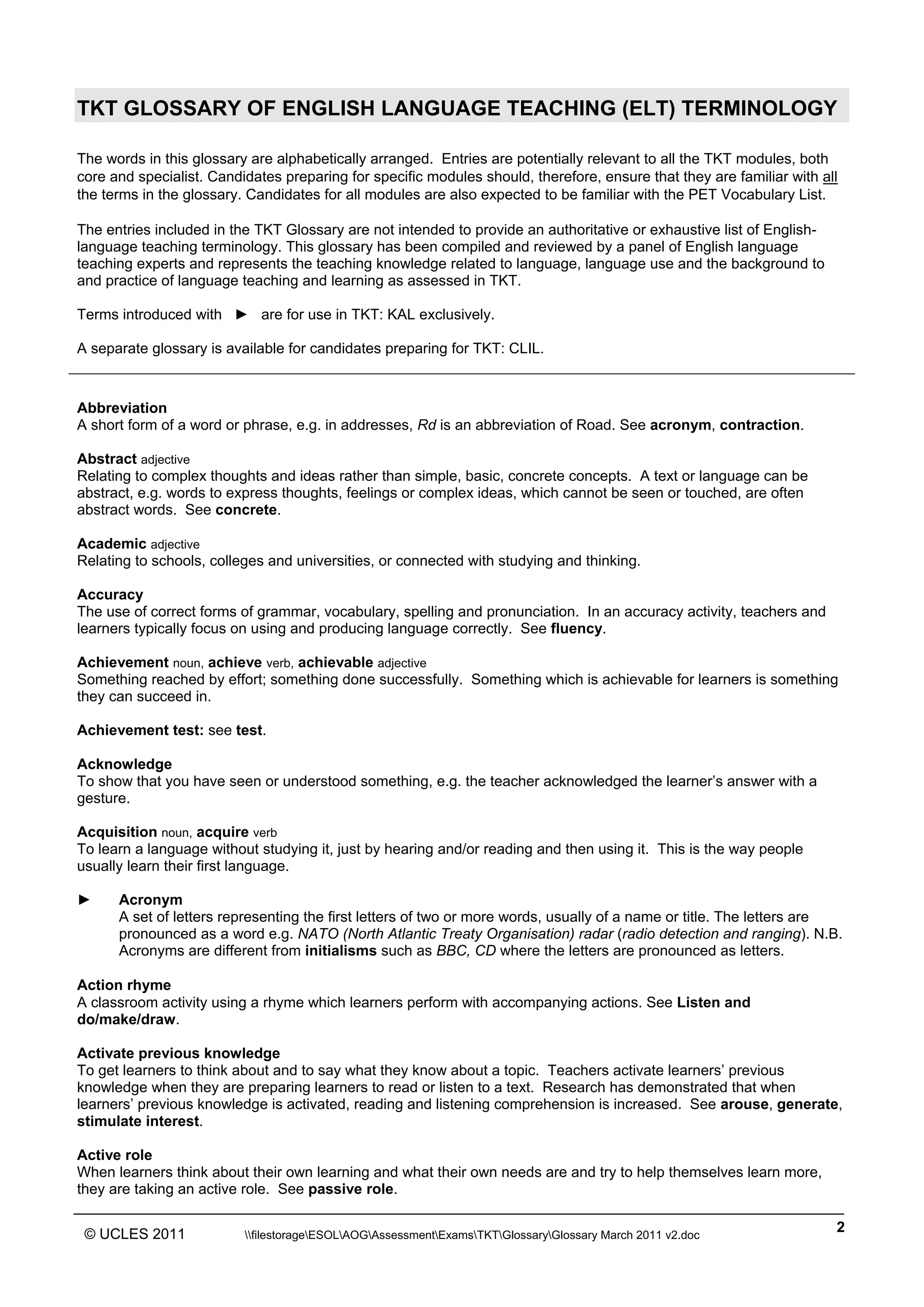 Glossary | PDF | Educational Assessment | Education