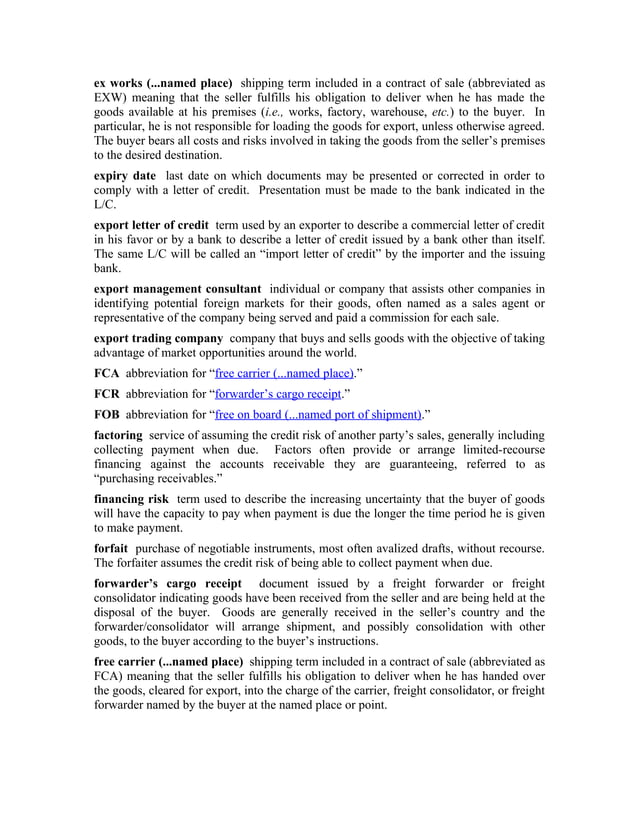 International Trade Glossary | DOC | Business Banking & Finance | Business