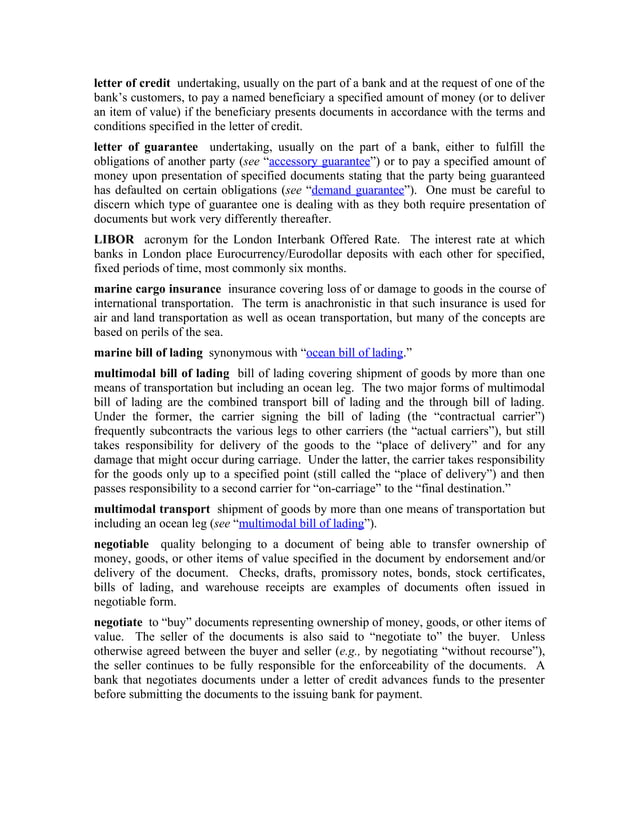 International Trade Glossary | DOC | Business Banking & Finance | Business